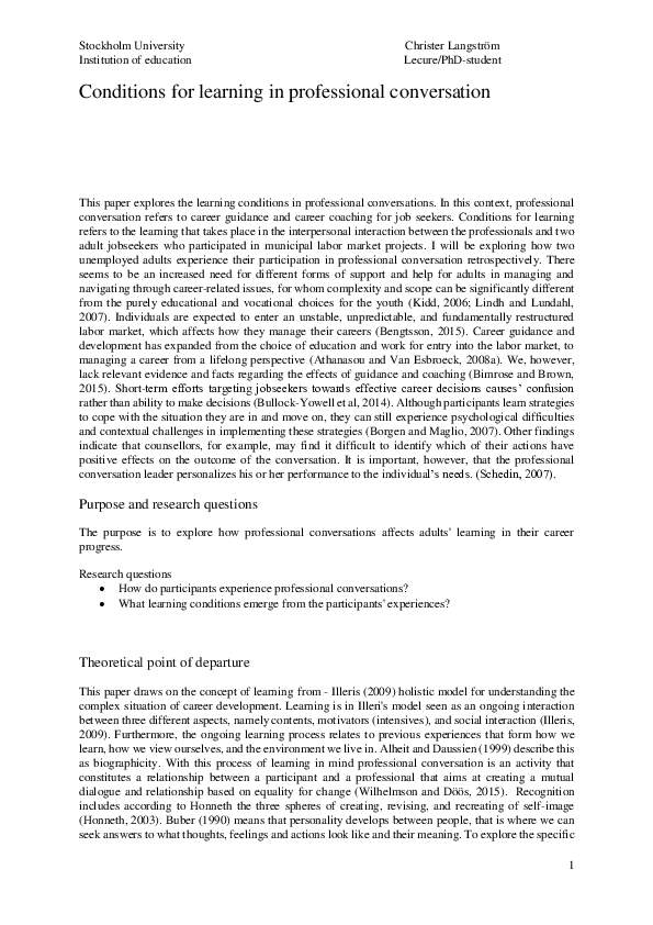 (PDF) Conditions for learning in professional conversation