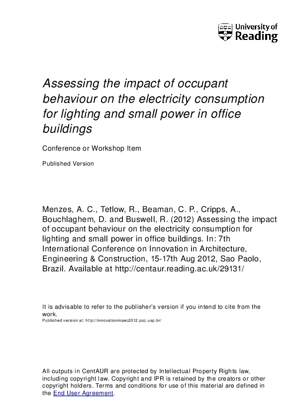 Pdf Impact Of Occupant Behaviour On Office Energy Use