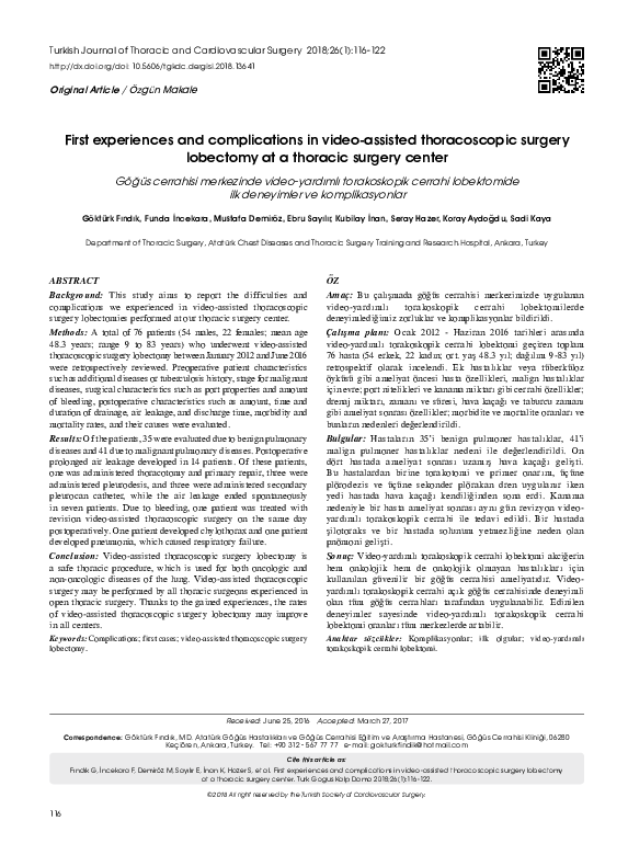 (PDF) First experiences and complications in video-assisted thoracoscopic surgery lobectomy at a ...