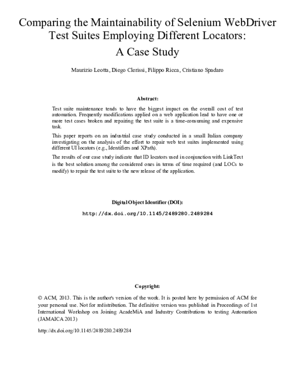 Pdf Comparing The Maintainability Of Selenium Webdriver Test Suites Employing Different