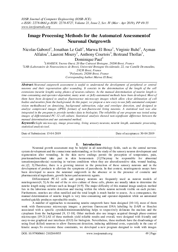 (PDF) Image Processing Methods for the Automated Assessmentof Neuronal Outgrowth