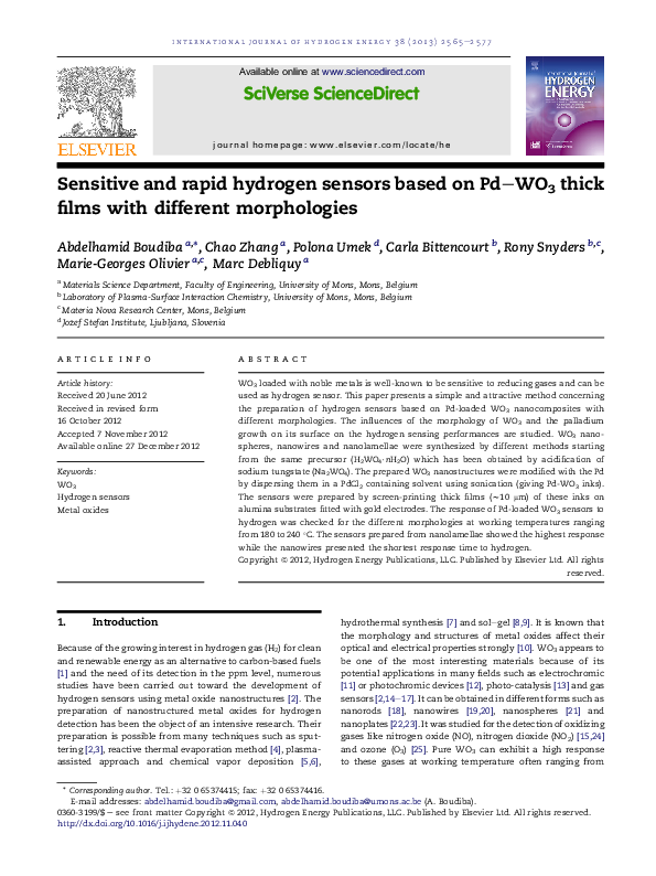(PDF) Sensitive and rapid hydrogen sensors based on Pd–WO3 thick films with different morphologies