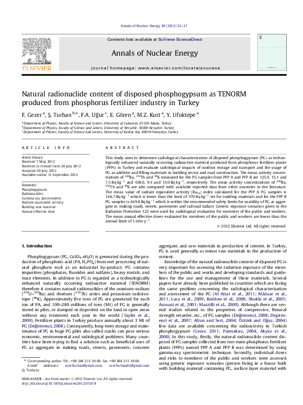 (PDF) Natural radionuclide content of disposed phosphogypsum as TENORM ...