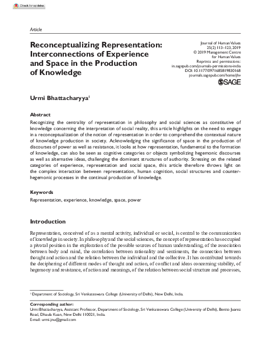 (PDF) Reconceptualizing Representation: Interconnections of Experience ...