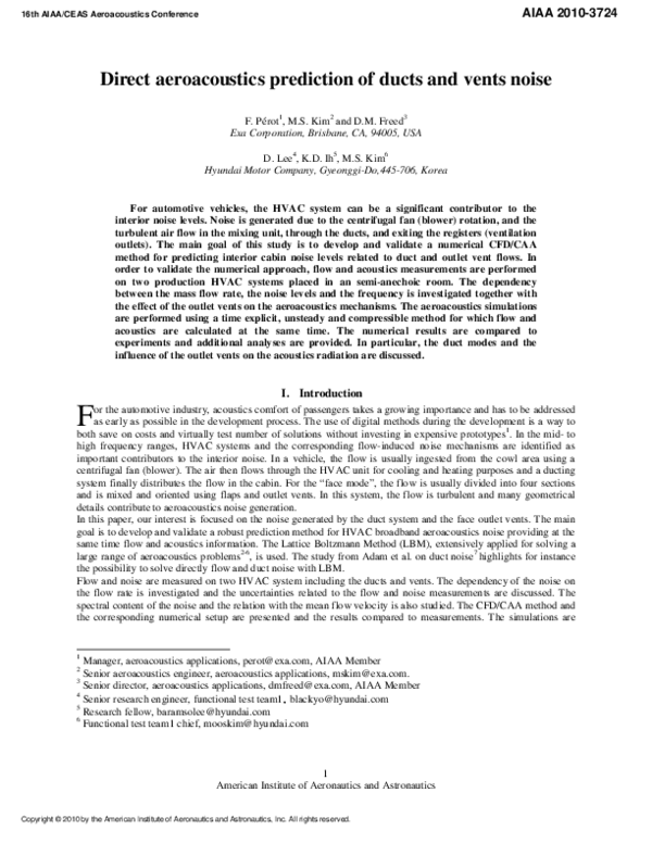 (PDF) Direct Aeroacoustics Prediction of Ducts and Vents Noise