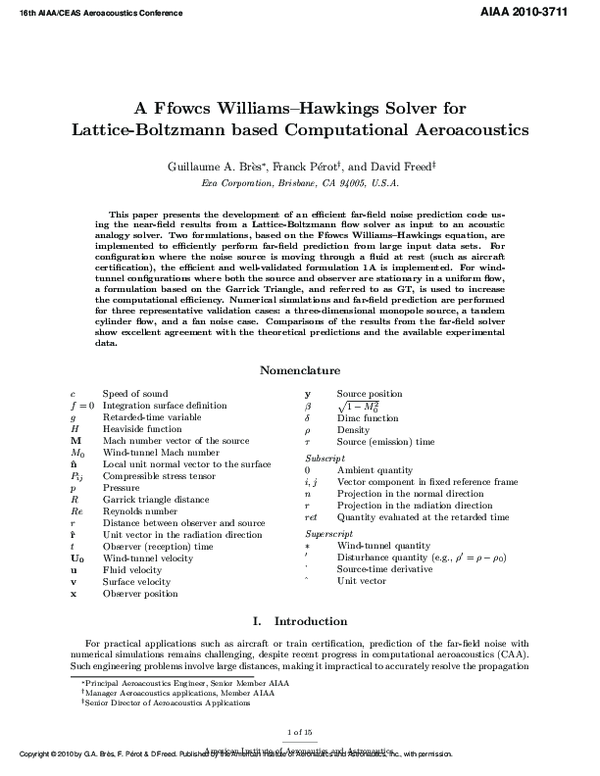 (PDF) A Ffowcs Williams - Hawkings Solver for Lattice-Boltzmann Based Computational Aeroacoustics