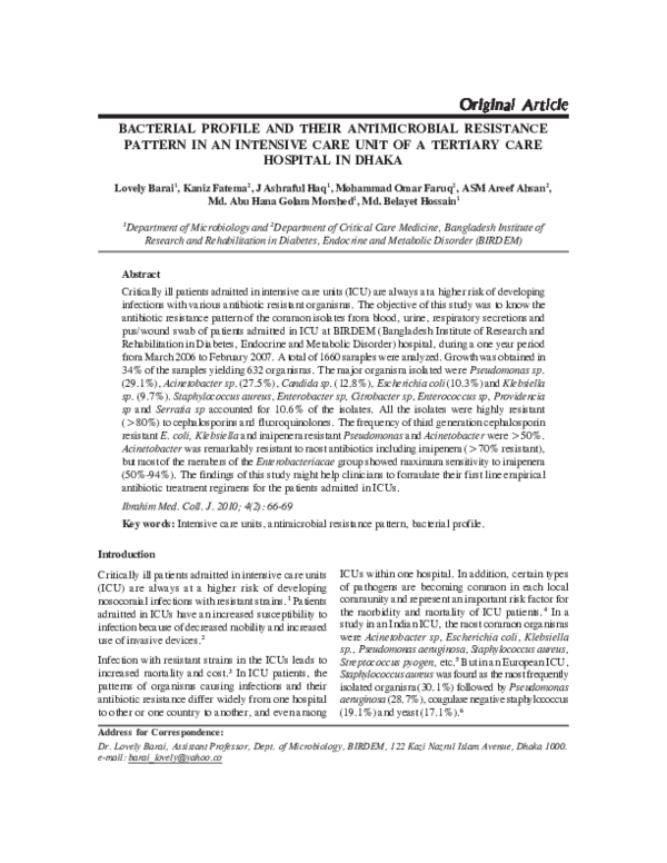 (PDF) Bacterial profile and their antimicrobial resistance pattern in an intensive care unit of ...