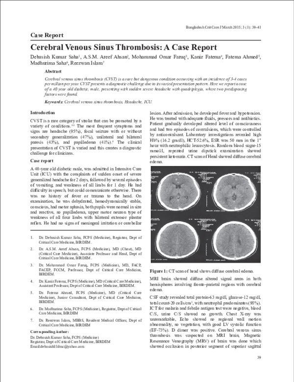 (PDF) Cerebral Venous Sinus Thrombosis: A Case Report