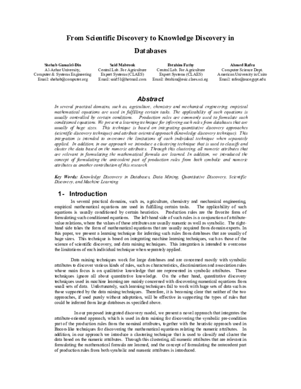 (PDF) From Scientific Discovery to Knowledge Discovery in Databases