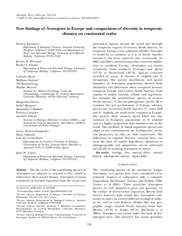 (PDF) New findings of Neurospora in Europe and comparisons of diversity ...