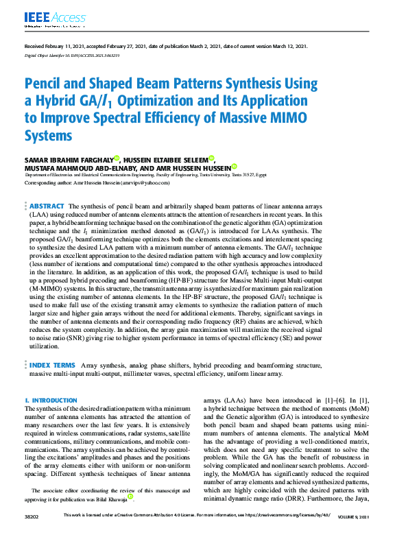 (PDF) Pencil and Shaped Beam Patterns Synthesis Using a Hybrid GA/l₁ Optimization and Its ...