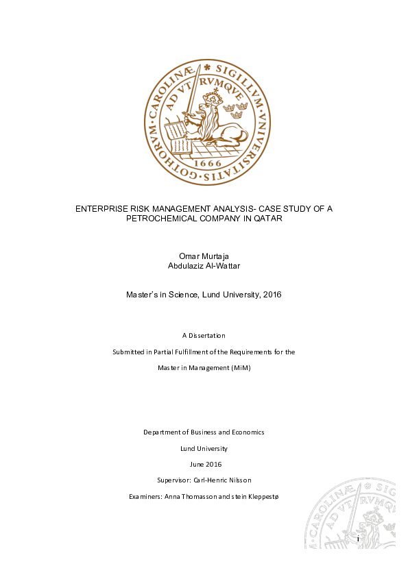 (PDF) Enterprise Risk Management Analysis- Case Study of a ...