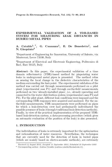 (PDF) Experimental Validation of a TDR-Based System for Measuring Leak Distances in Buried Metal ...