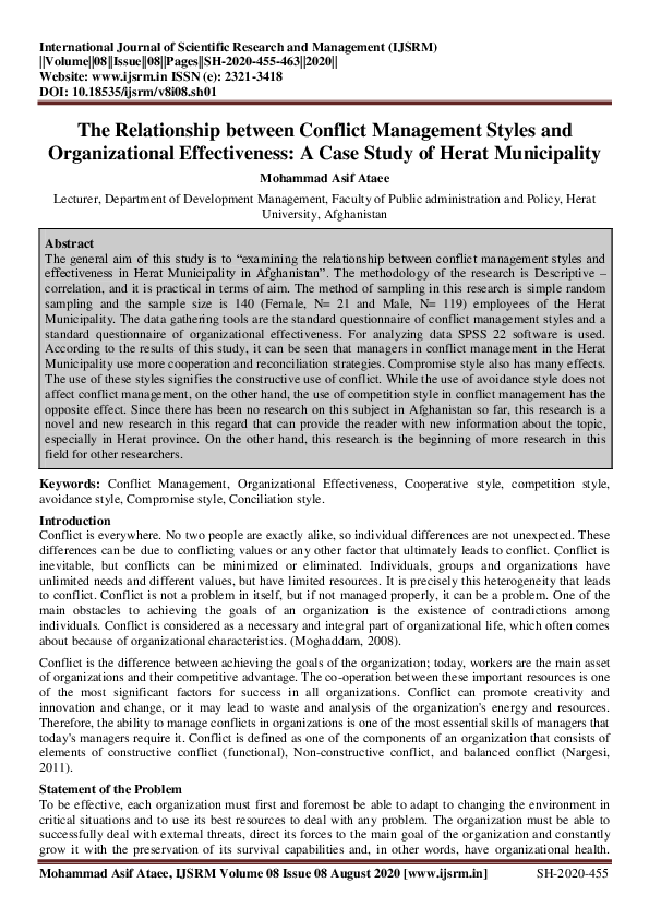 (PDF) The Relationship between Conflict Management Styles and ...
