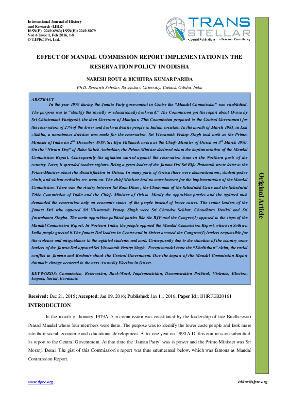 (PDF) Effect of Mandal Commission Report Implementation in the ...