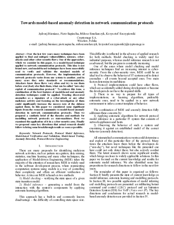 (PDF) Towards model-based anomaly detection in network communication protocols