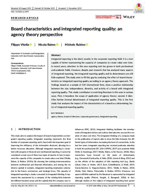 (PDF) Board characteristics and integrated reporting quality: an agency ...