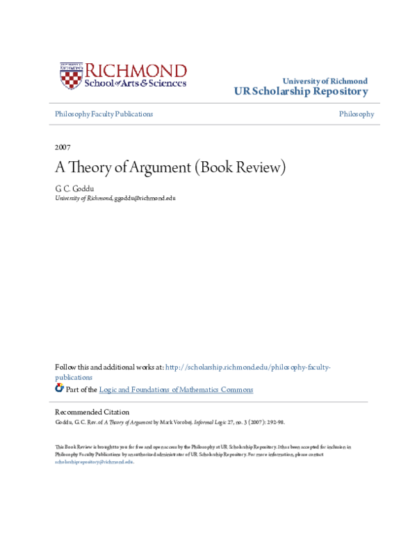 (PDF) A Theory of Argument (Book Review)