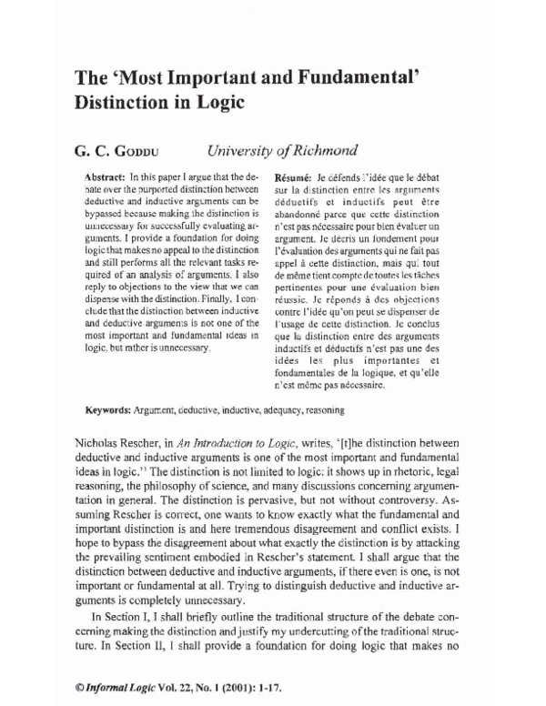 (PDF) The 'Most Important and Fundamental' Distinction in Logic