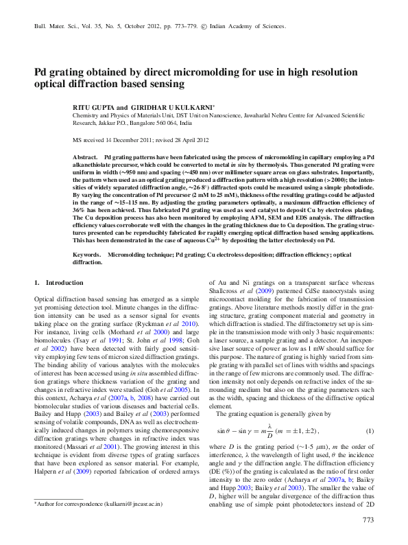 (PDF) Pd grating obtained by direct micromolding for use in high resolution optical diffraction ...