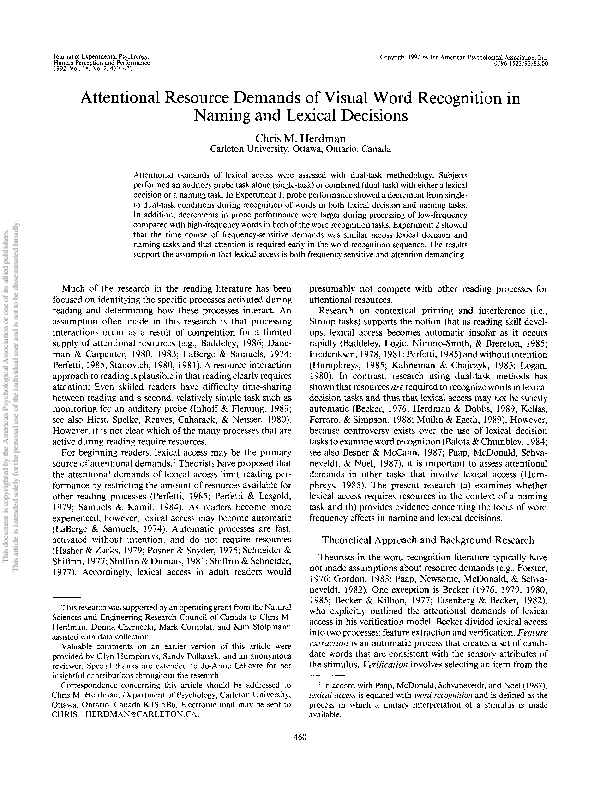 (PDF) Attentional resource demands of visual word recognition in naming and lexical decisions