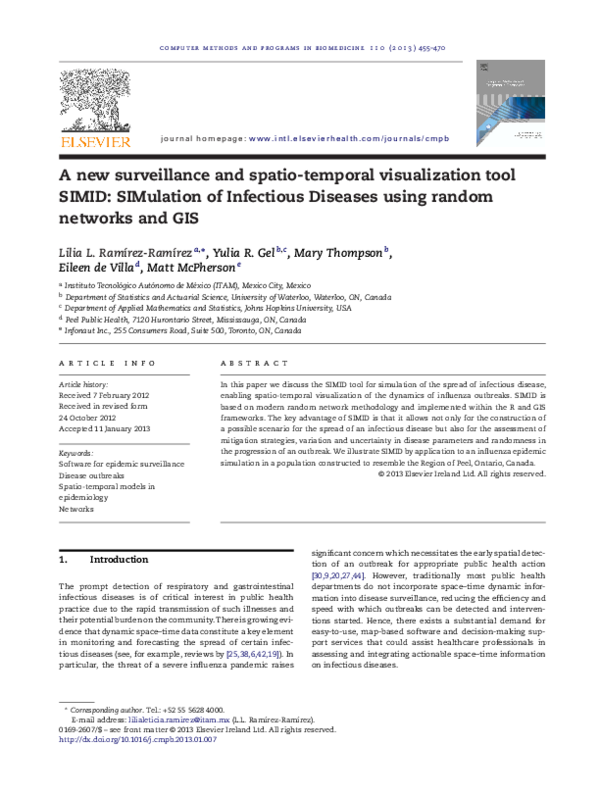 Pdf A New Surveillance And Spatio Temporal Visualization Tool Simid Simulation Of Infectious