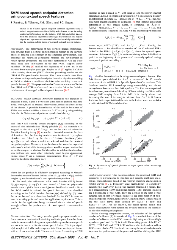 Pdf Svm Based Speech Endpoint Detection Using Contextual Speech Features