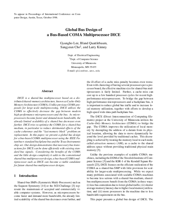 Pdf Global Bus Design Of A Bus Based Coma Multiprocessor Dice