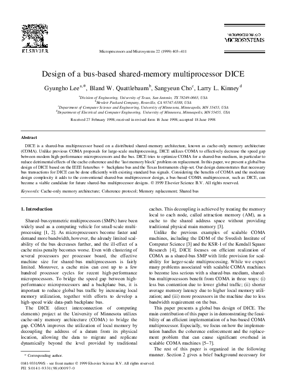 Pdf Design Of A Bus Based Shared Memory Multiprocessor Dice