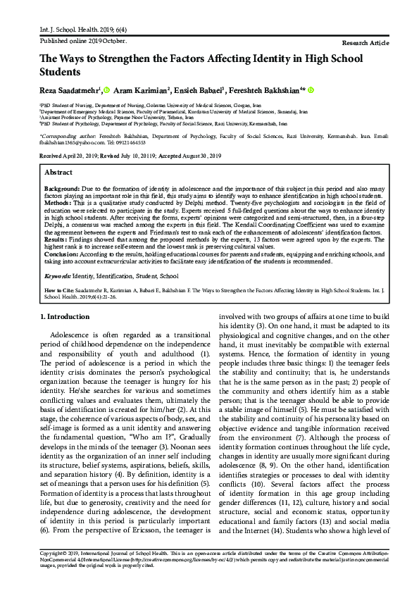 (PDF) The Ways to Strengthen the Factors Affecting Identity in High ...