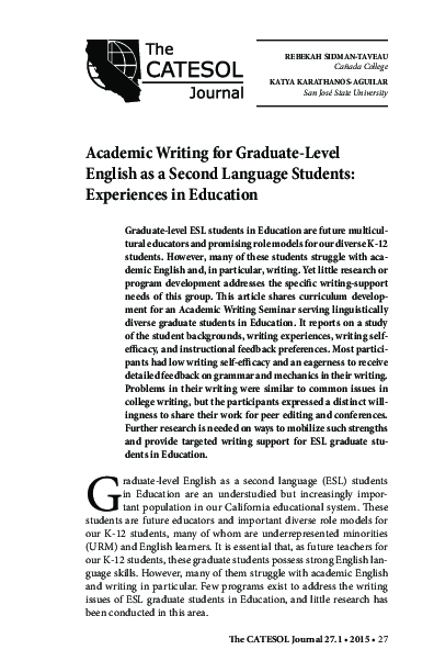 (PDF) Academic Writing for Graduate-Level English as a Second Language ...