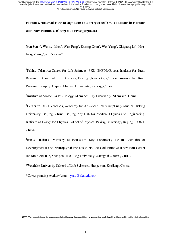 (PDF) Human Genetics of Face Recognition: Discovery of MCTP2 Mutations ...