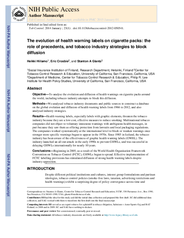 (PDF) The evolution of health warning labels on cigarette packs: the ...
