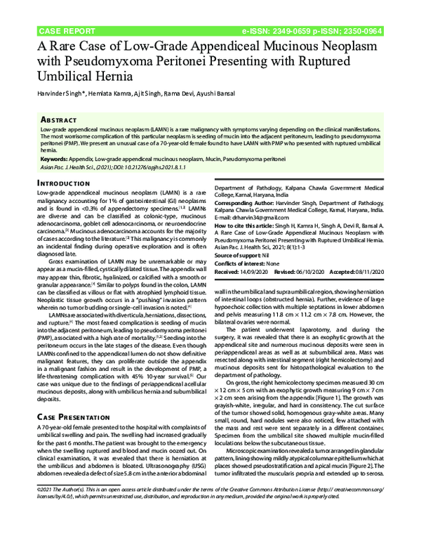 (PDF) A Rare Case of Low-Grade Appendiceal Mucinous Neoplasm with ...