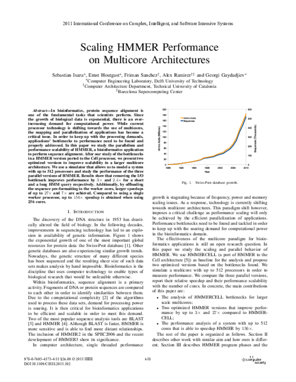 Pdf Scaling Hmmer Performance On Multicore Architectures Alex Ramirez