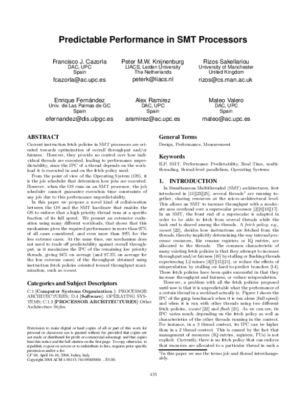 Pdf Predictable Performance In Smt Processors Alex Ramirez