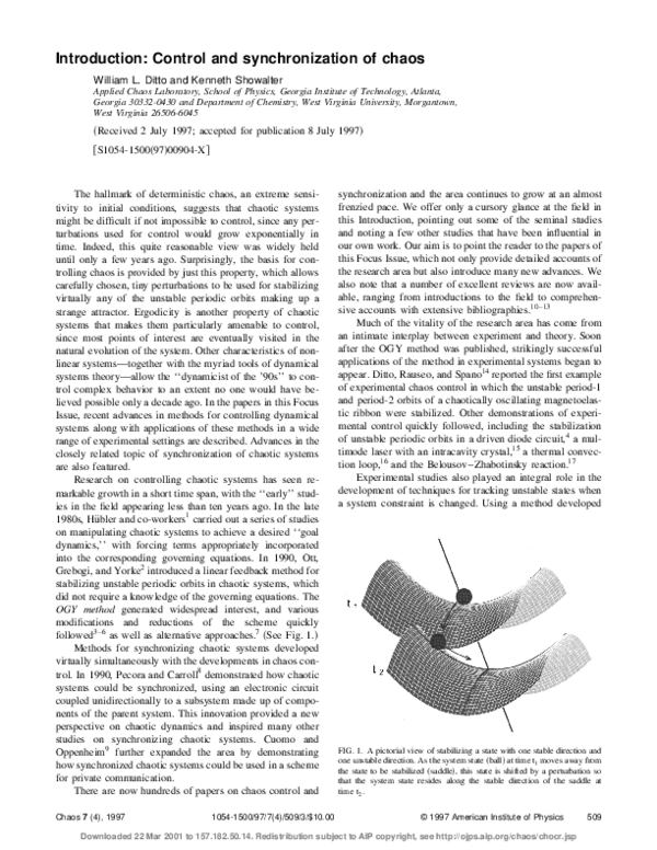 (PDF) Introduction: Control and synchronization of chaos