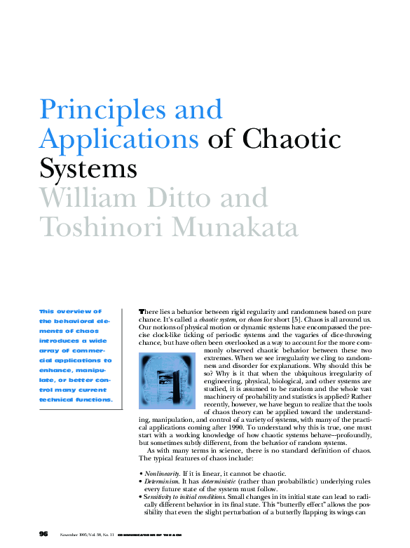 (PDF) Principles and applications of chaotic systems