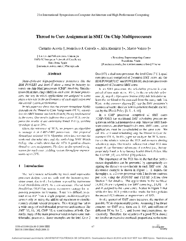 Pdf Thread To Core Assignment In Smt On Chip Multiprocessors Alex Ramirez