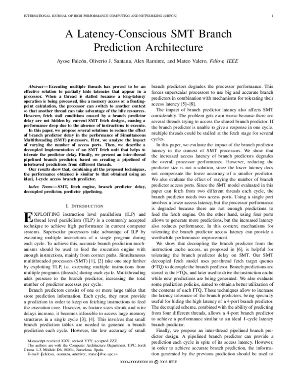 (PDF) A latency-conscious SMT branch prediction architecture