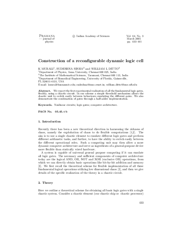 (PDF) Construction of a reconfigurable dynamic logic cell | William Ditto - Academia.edu