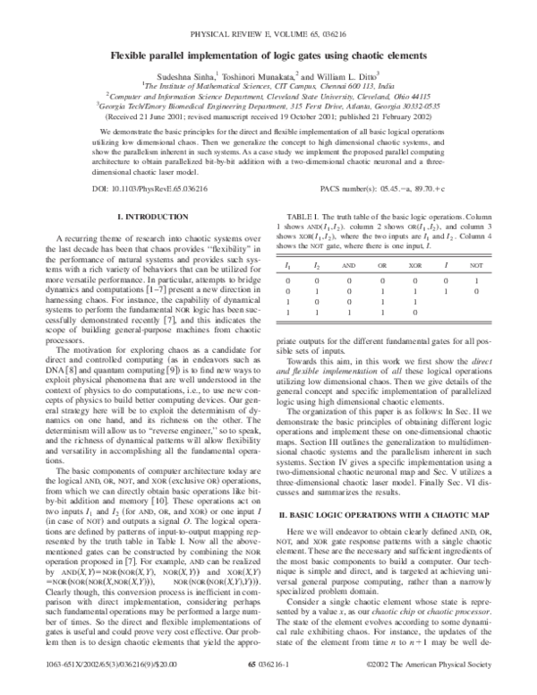 Pdf Flexible Parallel Implementation Of Logic Gates Using Chaotic
