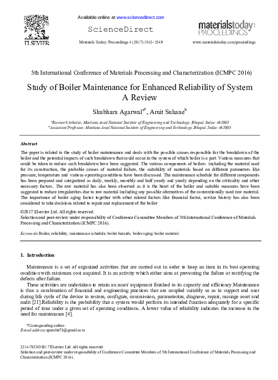 (PDF) Study of Boiler Maintenance for Enhanced Reliability of System A Review