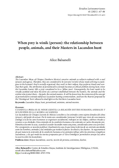 (PDF) When prey is winik (person): the relationship between people ...