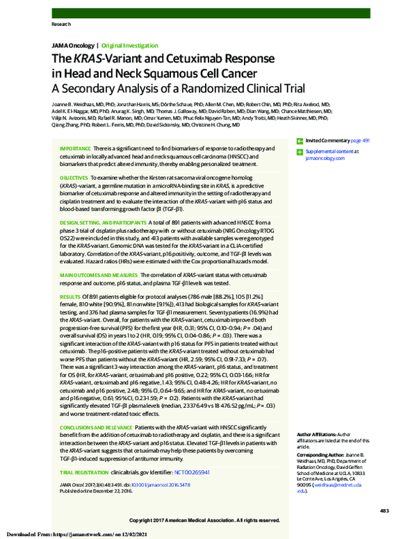(PDF) The KRAS-Variant and Cetuximab Response in Head and Neck Squamous ...