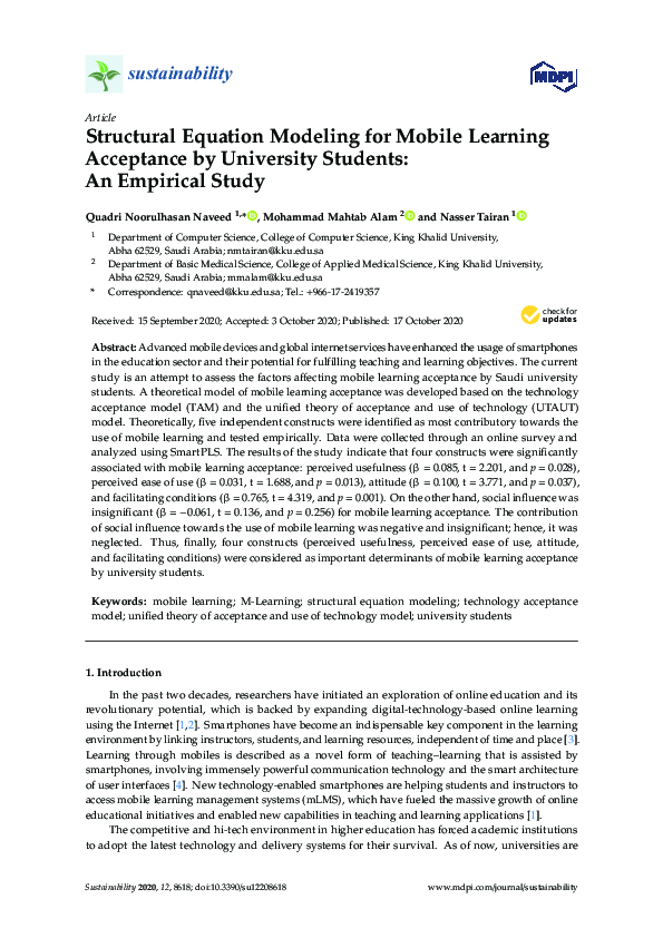 (PDF) Structural Equation Modeling for Mobile Learning Acceptance by ...