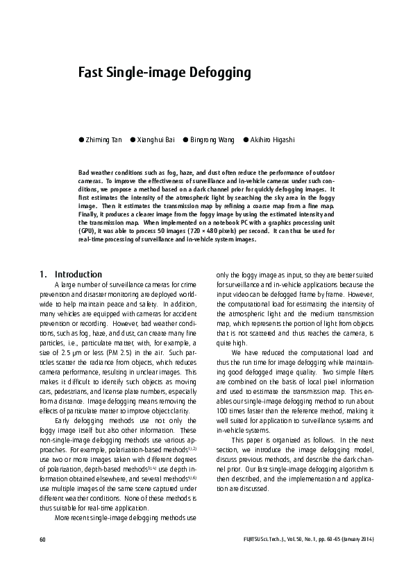 (PDF) Fast Single-image Defogging