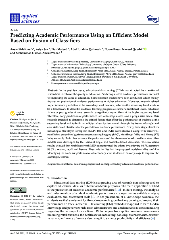 Pdf Predicting Academic Performance Using An Efficient Model Based On Fusion Of Classifiers