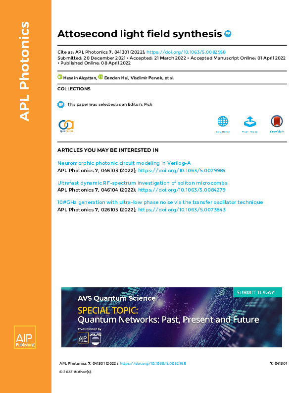 (PDF) Attosecond light field synthesis