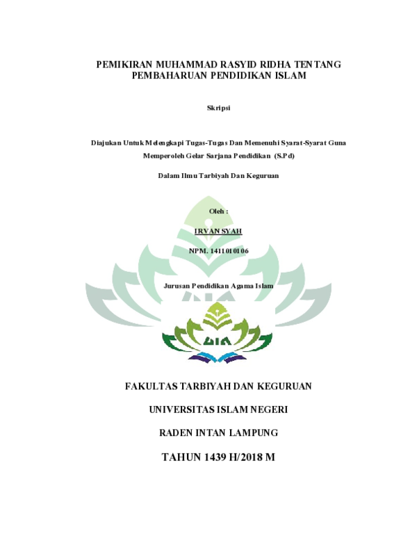(PDF) Pemikiran Muhammad Rasyid Ridha Tentangpembaharuan Pendidikan Islam